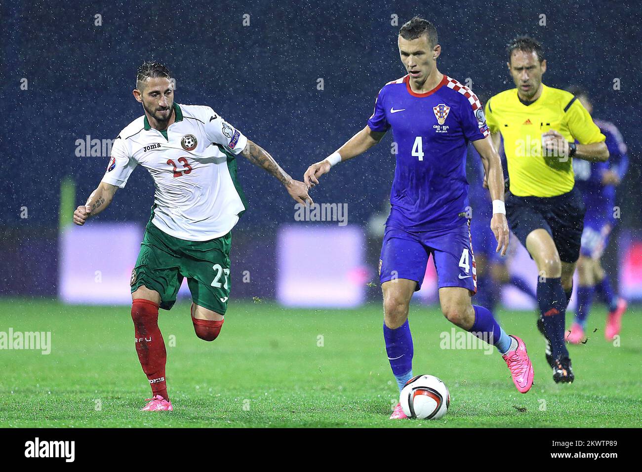 Qualifying match for the UEFA Euro 2016, group H, Croatia - Bulgaria. Ivan Perisic, Hristo ...