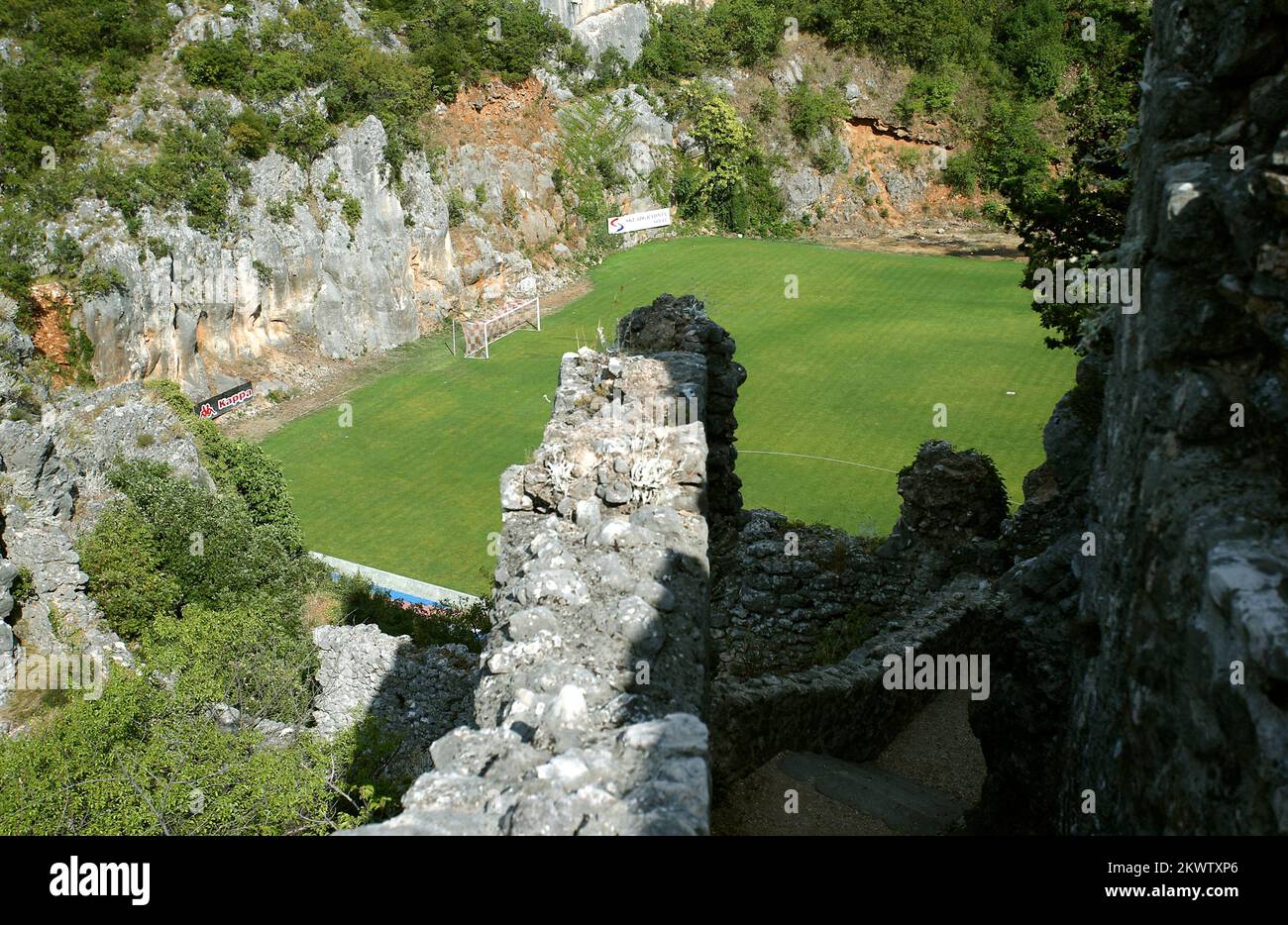 Football Stadium Our Lady Dolac is located under the rocks along the ...