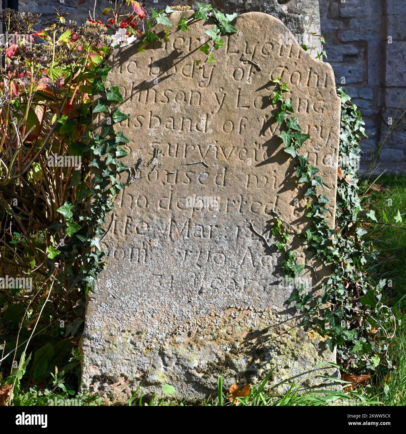 An Early may gravestone with trailing ivy around its borders, West ...