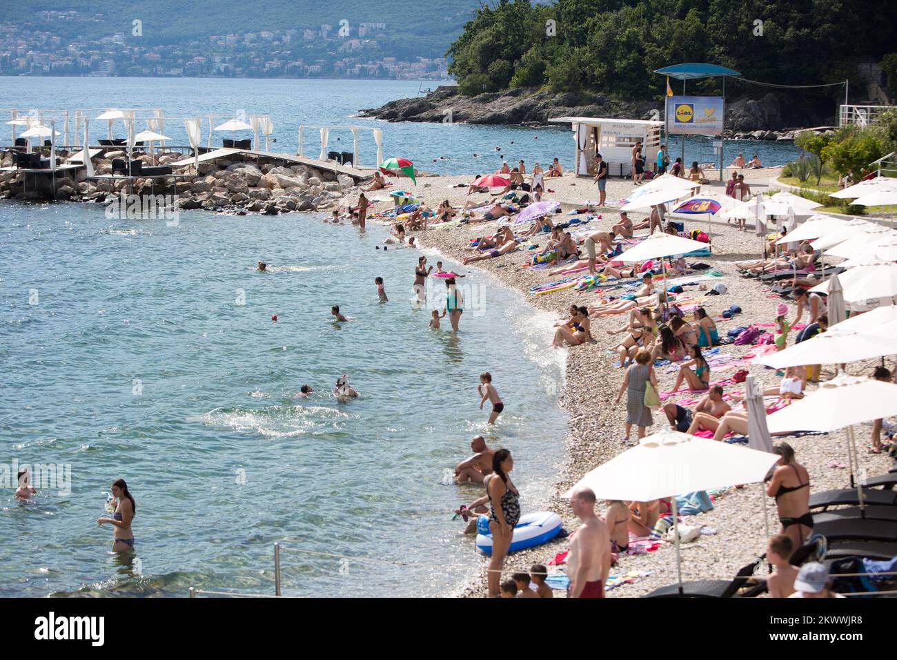 30.06.2016., Croatia, Rijeka - Beach Kantrida full of people who sought ...