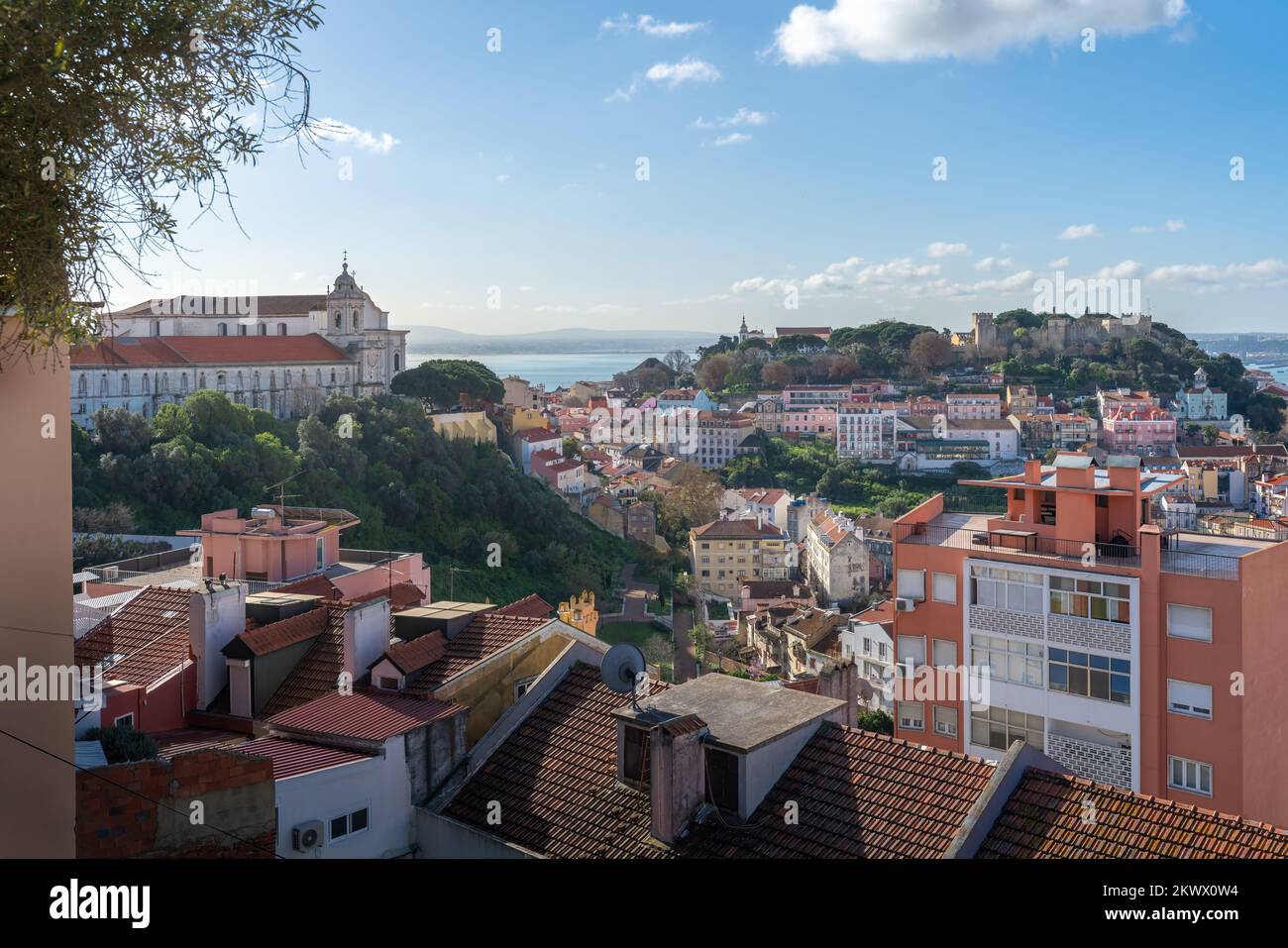 Aerial view of Lisbon with Graca Convent and Saint Georges Castle ...