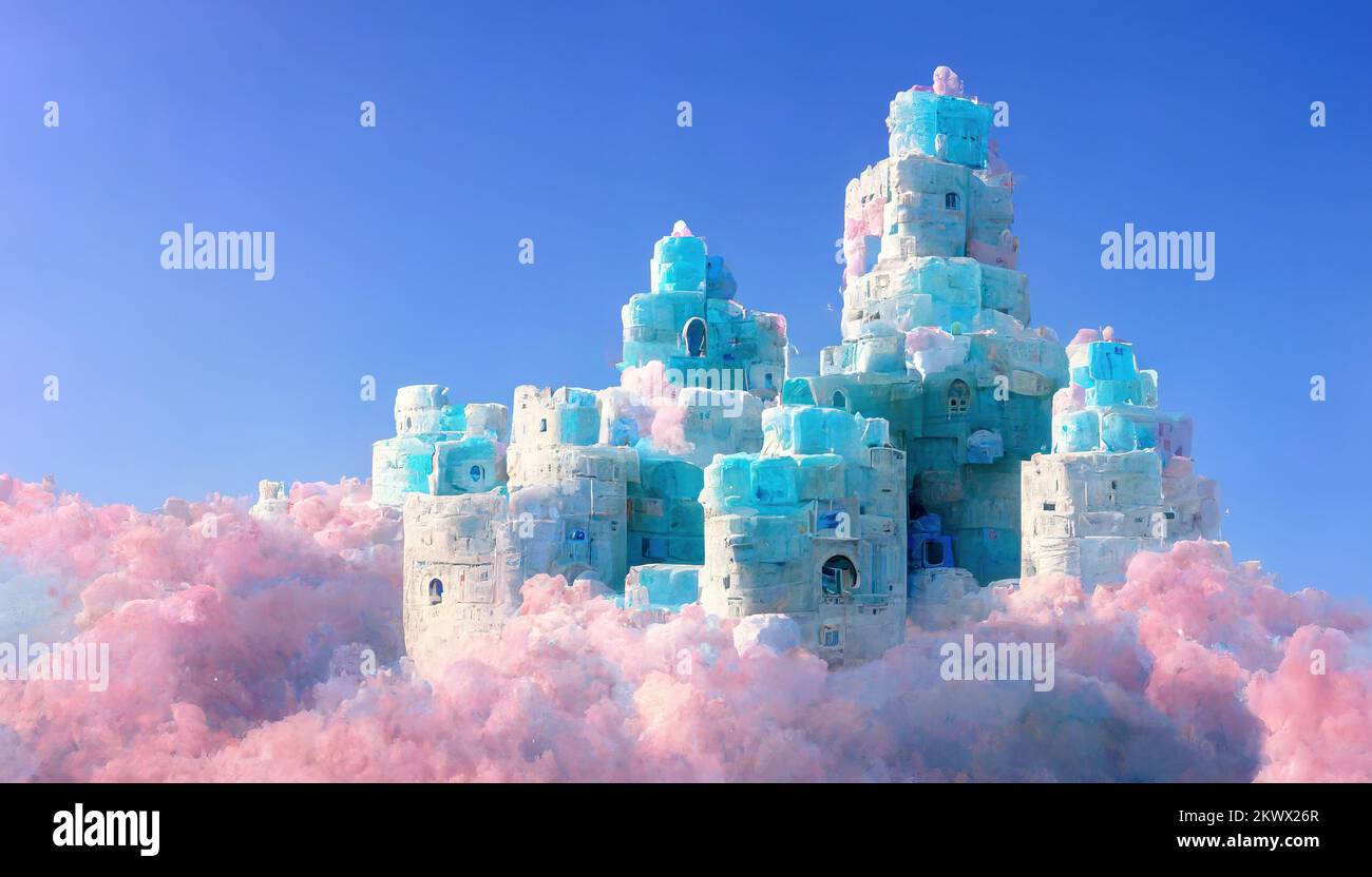 Splendid ice floating castle for fairy tale princess in the sky kingdom ...