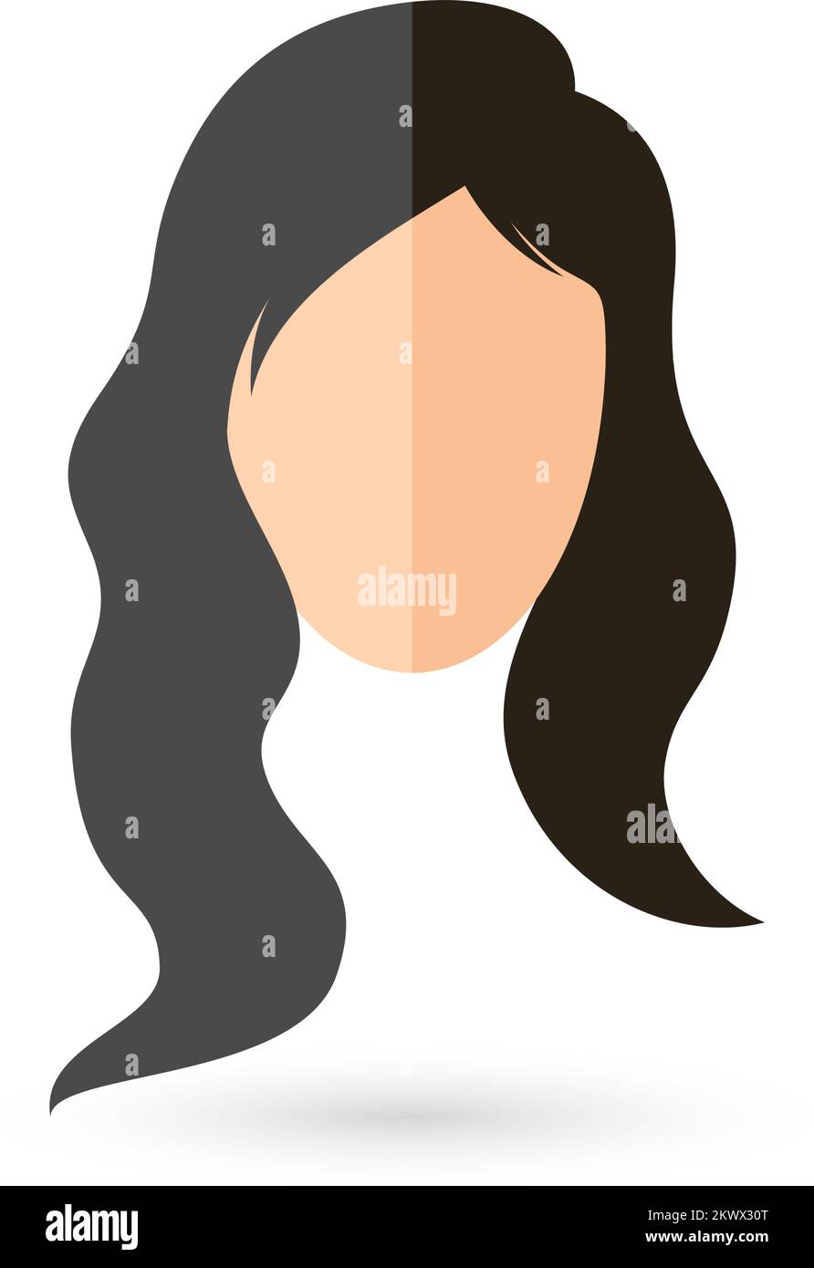 Woman Faceless Person Avatar Icon with Black Hairstyle. Isolated ...