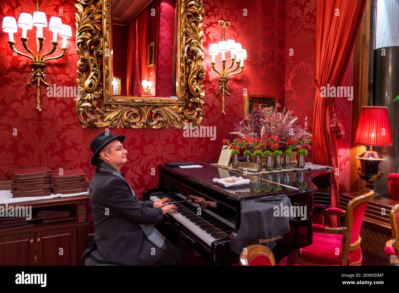 Pianist in the Rote Bar restaurant im Volkstheater Philharmoniker Str ...