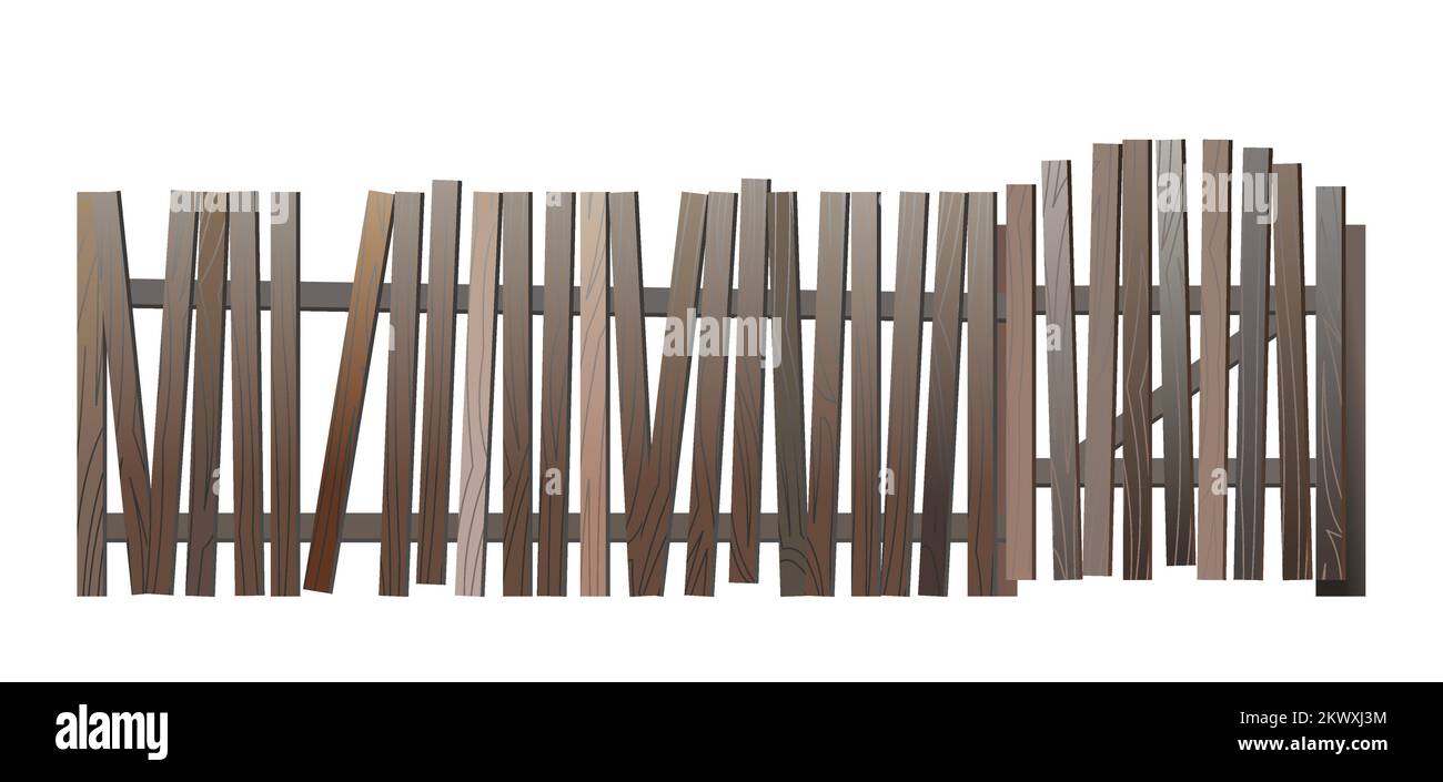 Old cheap fence with gate. Isolated on white background Vector Stock ...