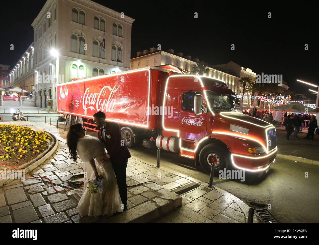 Coca Cola truck visited Split during holidays Stock Photo - Alamy