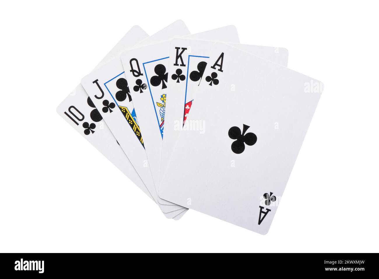 Playing cards isolated on white background. Hand of playing clubs cards ...