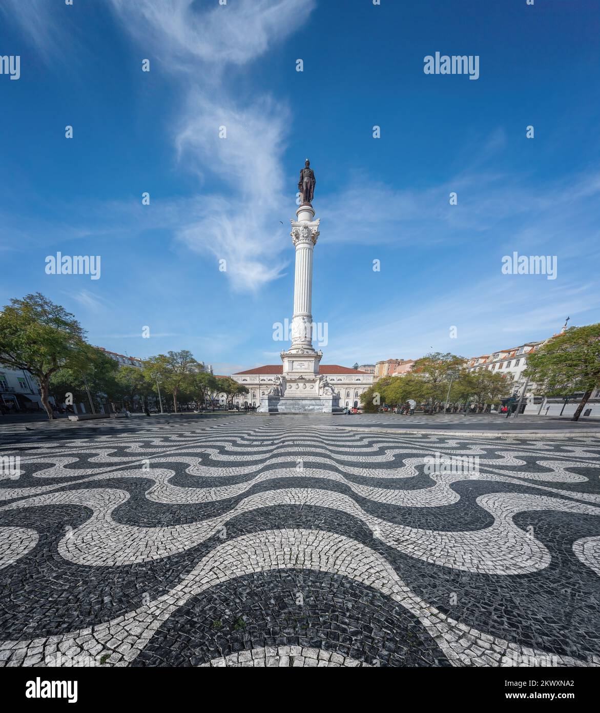 Rossio Square and Dom Pedro IV Monument - Lisbon, Portugal Stock Photo ...
