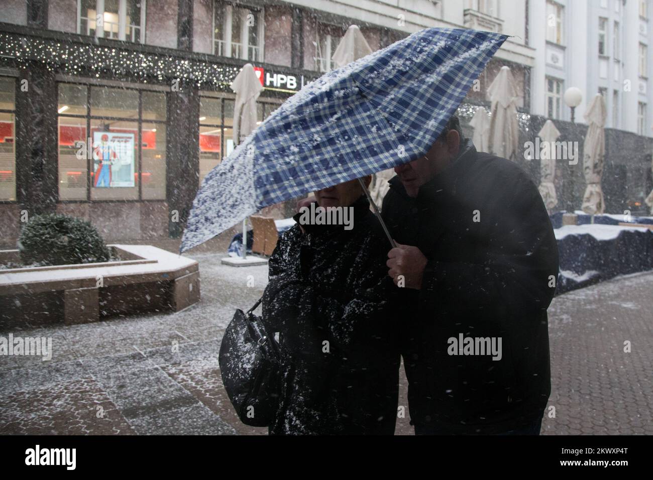 05.01.2017., Croatia, Zagreb - In the morning hours snowflakes whitened ...