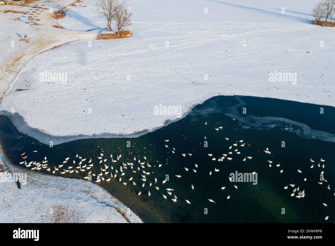 Aerial photographs of the frozen lake Soderica near Koprivnica. Photo ...