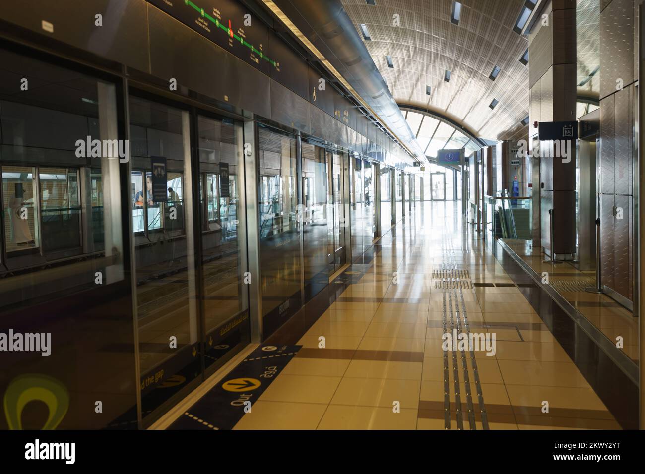 DUBAI - OCT 15: Dubai subway interior on October 15, 2014. The Dubai ...