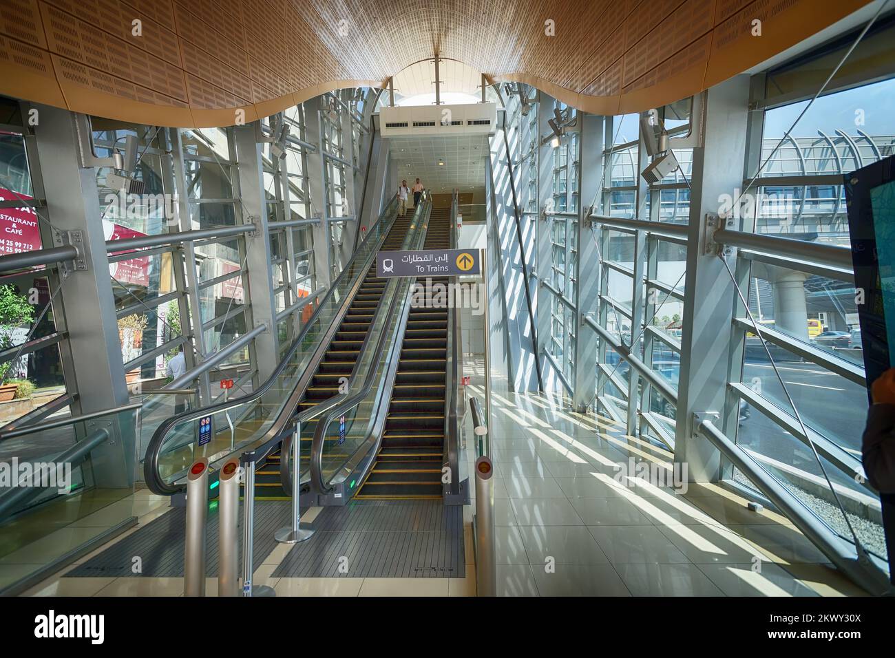 DUBAI - OCT 14: metro station interior on October 14, 2014. Dubai is ...