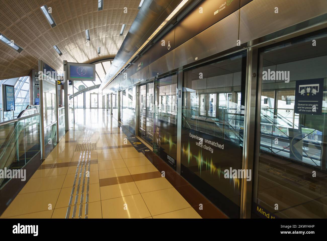 DUBAI - OCT 15: Dubai subway interior on October 15, 2014. The Dubai ...