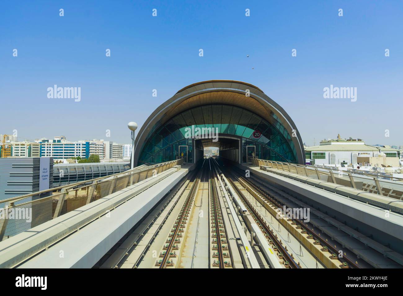 DUBAI - OCT 15: view frorm the Dubai metro car on October 15, 2014. The ...