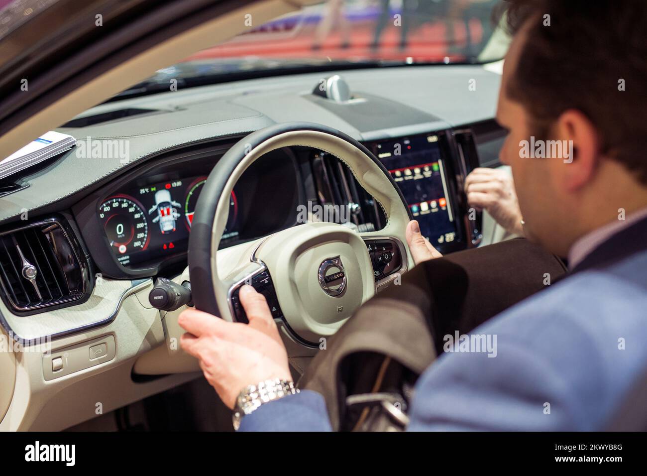 Detail of a dashboard from Volvo XC60 premiered at the Motor Show in ...