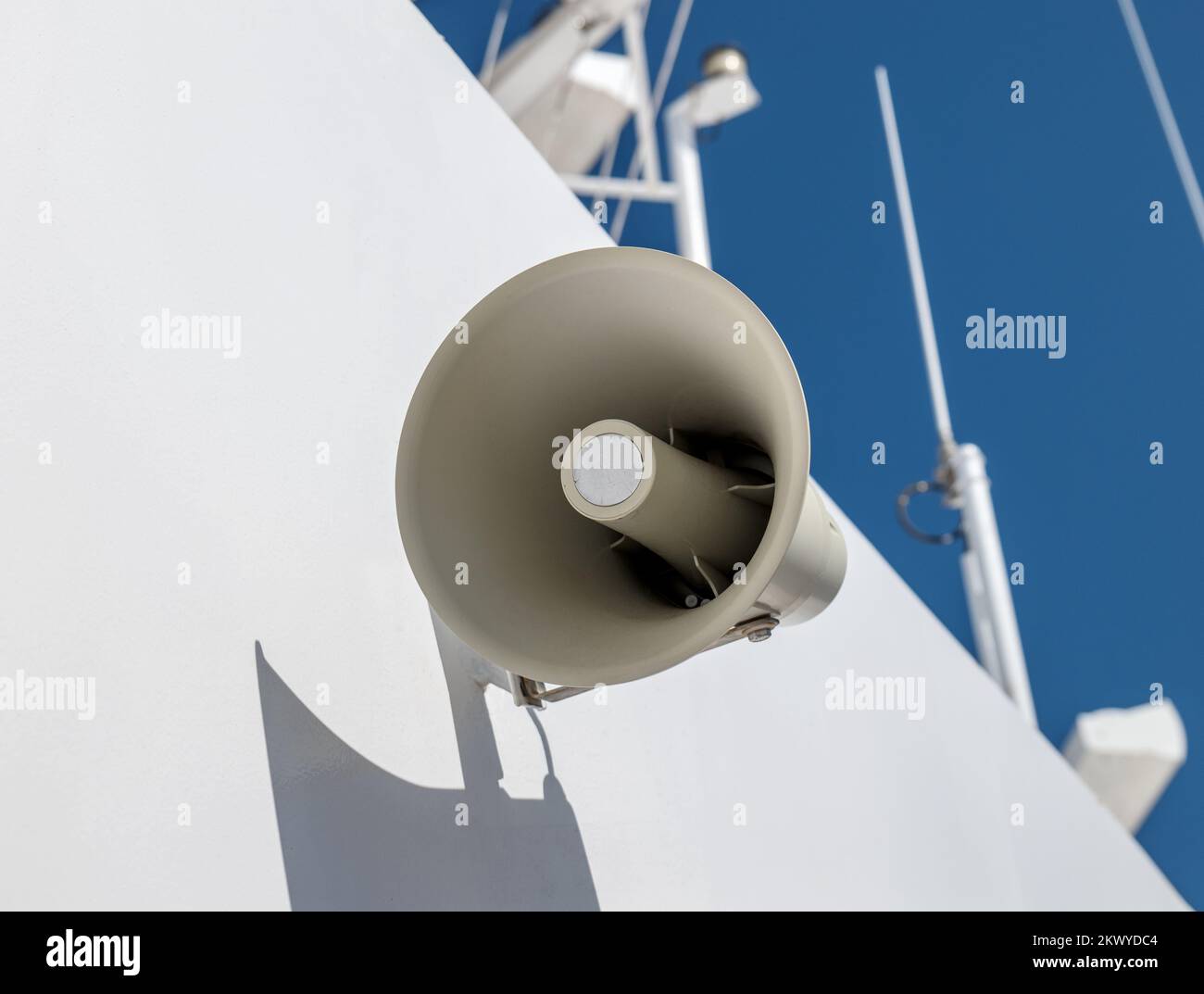 Megaphone on ship with antennas in background Stock Photo - Alamy