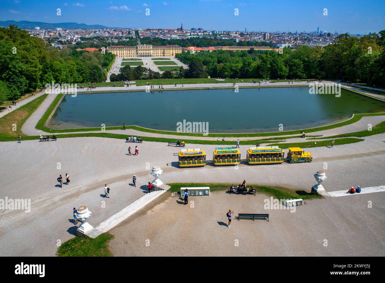 Gardens and train in Schloss Schoenbrunn Palace, Vienna, Austria ...