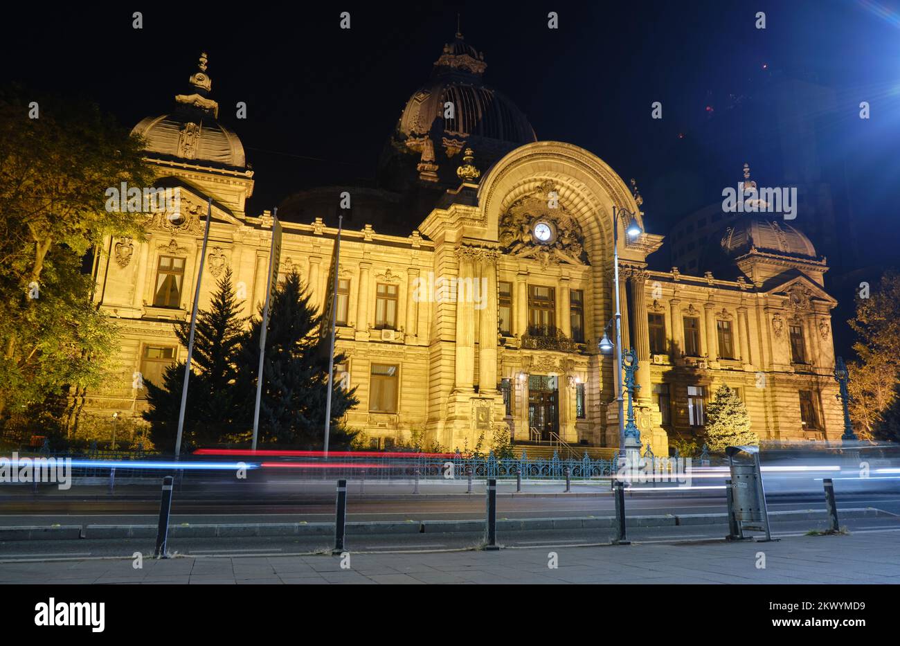 CEC palace at night, built in eclectic style on Calea Victoriei street ...