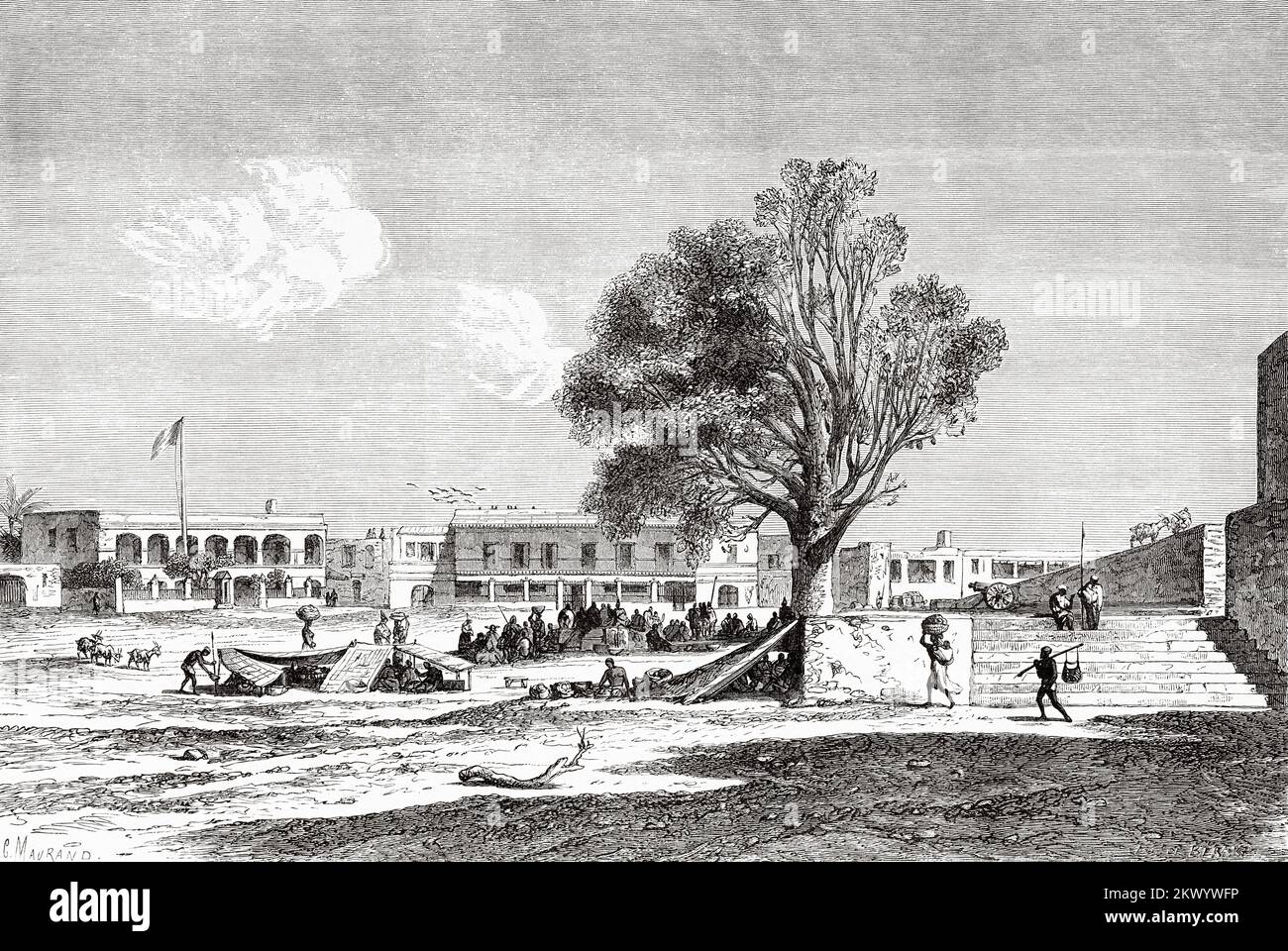 Goree Island. Government Place and market in 1850, Senegal. West Africa ...