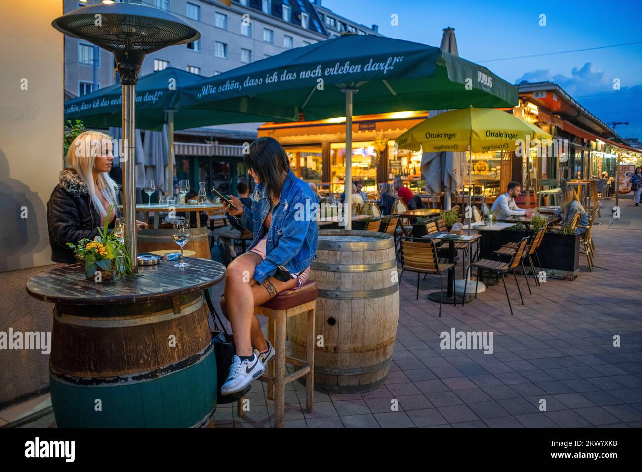 Restaurants at Naschmarkt market in Vienna, Austria. The Naschmarkt in ...