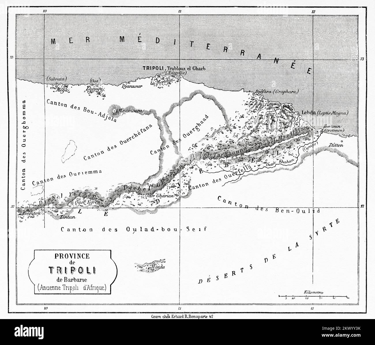 Old map of the province of Tripoli, Libya. North Africa Stock Photo - Alamy