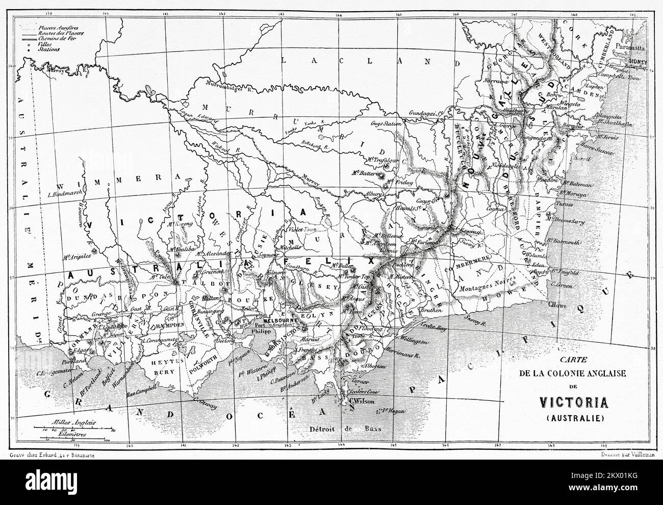 19th century Map of the English cologne of Victoria, Australian states ...