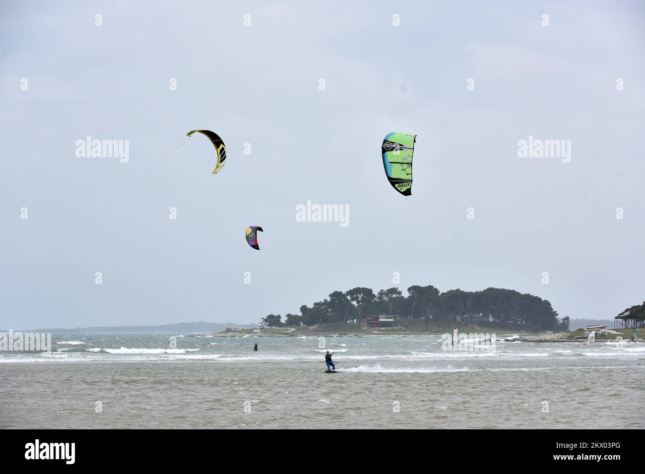 26.04.2017., Medulin, Croatia - Strong wind attracted many surfers and ...