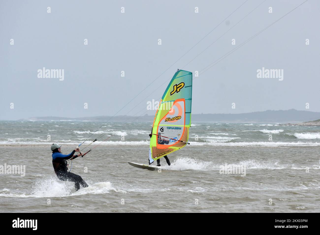 26.04.2017., Medulin, Croatia - Strong wind attracted many surfers and ...