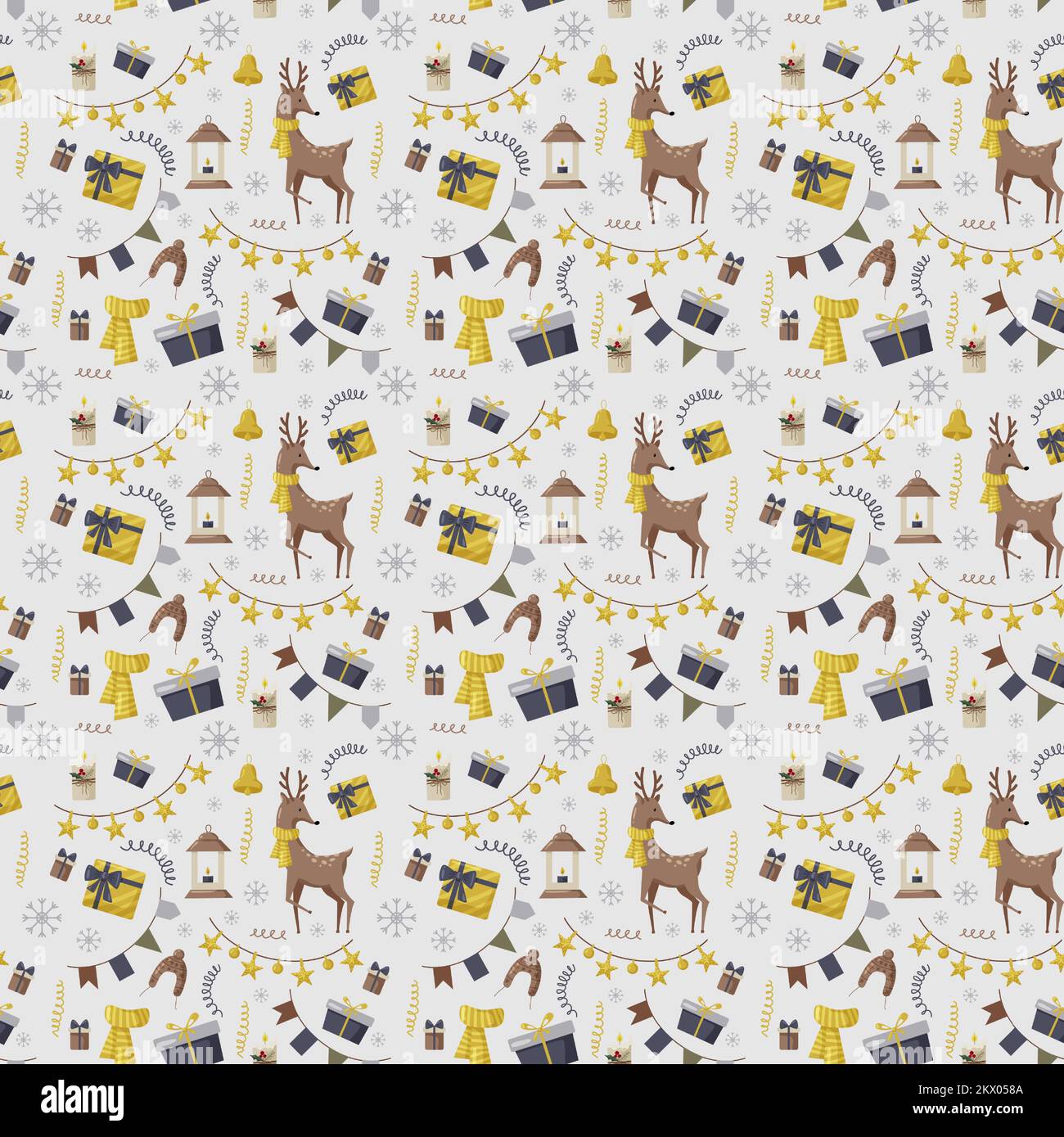 Christmas seamles pattern with tree, santa, decoration, gifts ...