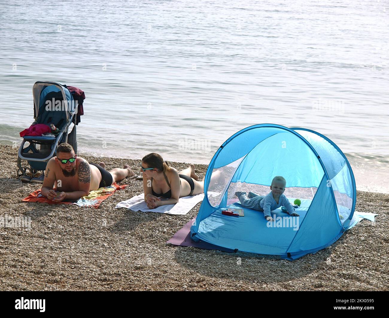 01.05.2017., Croatia, Makarska - On Labor Day beach full of tourists ...