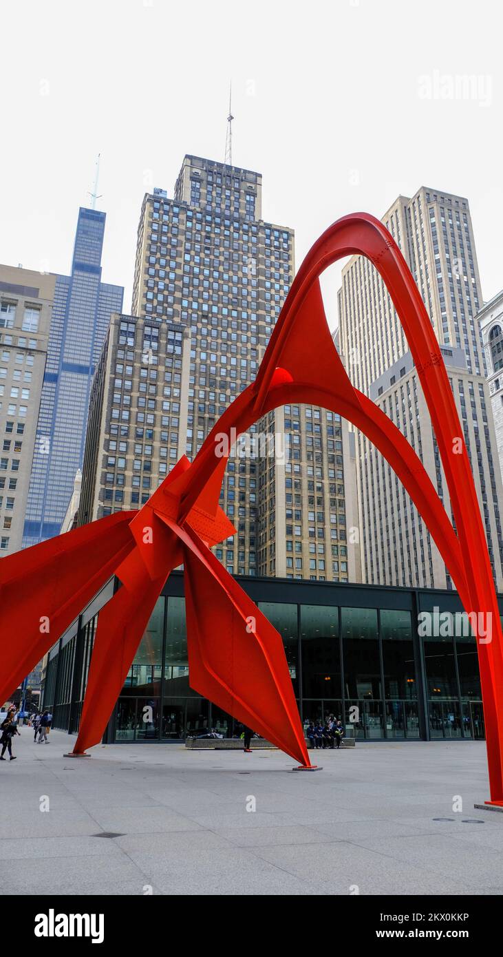 Flamingo is a sculpture in the Federal Plaza in front of the Kluczynski ...
