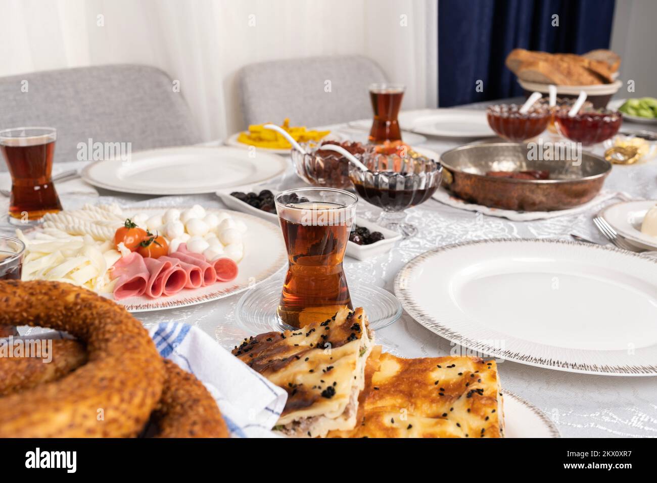 Turkish patty called su borek and bagel called simit on the breakfast ...