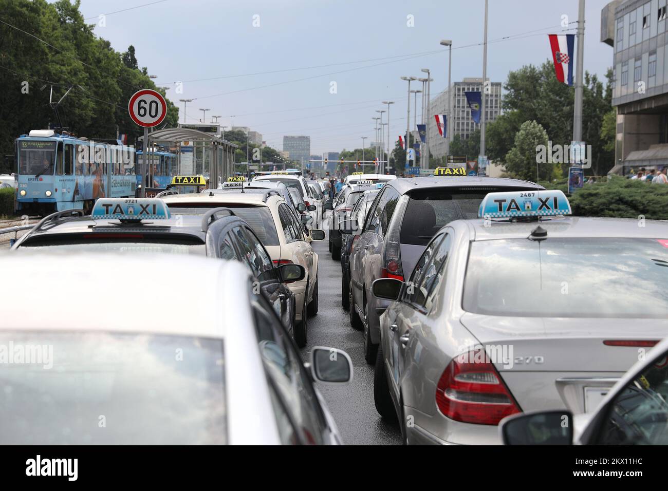 21.06.2017., Zagreb, Croatia - Taxi drivers blocked traffic on Vukovar ...