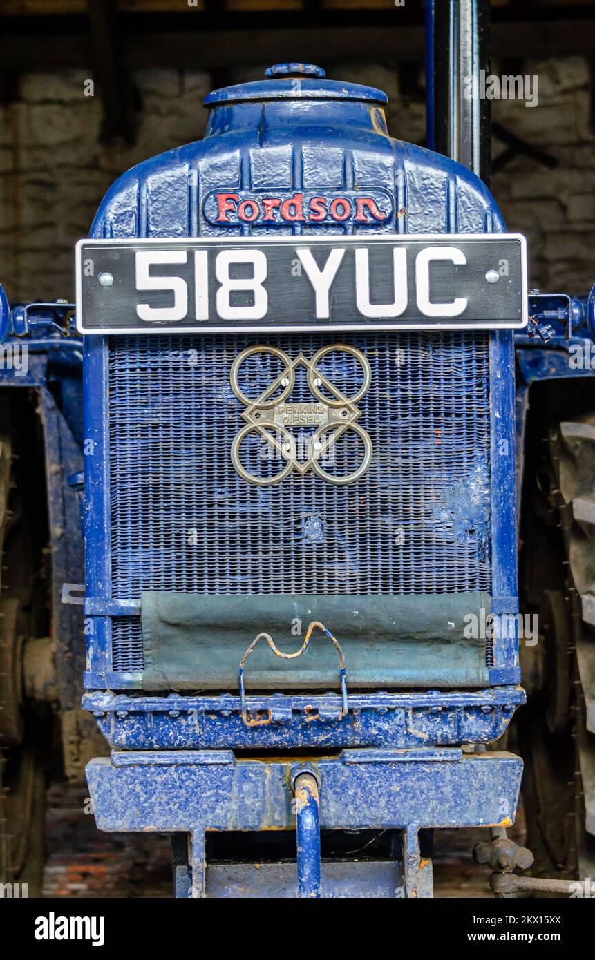 Blue 1920's tracor stored in aold shed Stock Photo - Alamy
