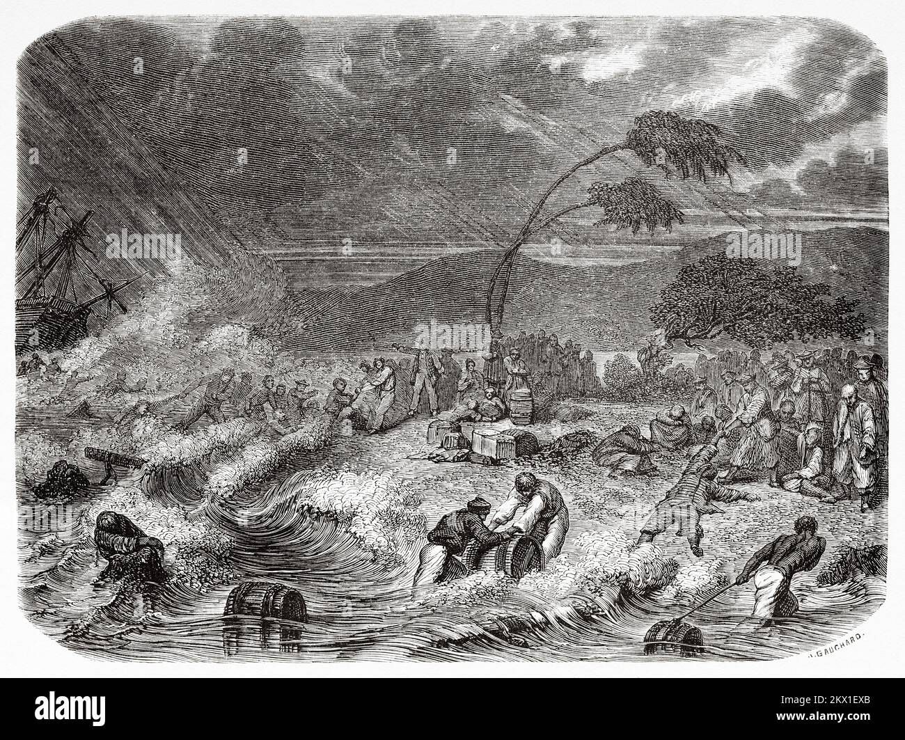 Wreck of the ship Saint-Paul on the island of Rossell, Papua New Guinea ...