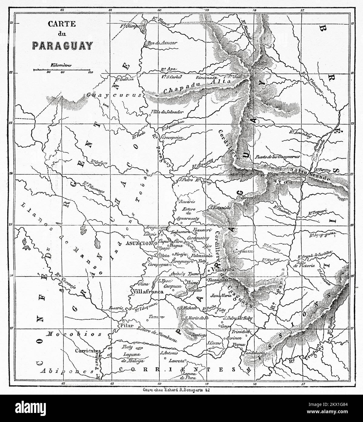Old map of Paraguay, South America. Journey in Paraguay 1844-1847 by ...