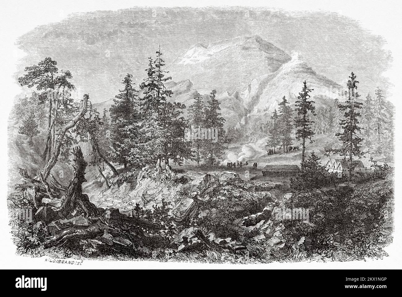 Peak of Popocatepetl seen from Tlamacas ranch at 3899 meters high ...