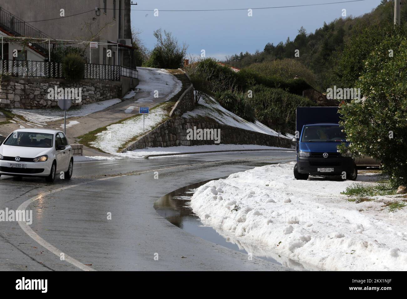 26.07.2017., Plomin, Croatia - An extreme ice pellets covered Plomin by ...