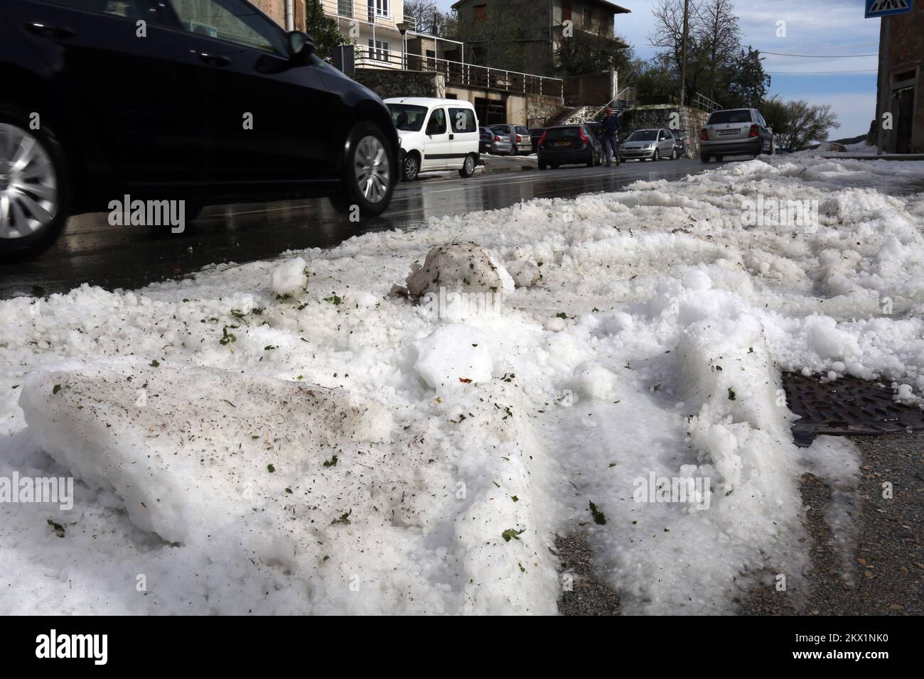 26.07.2017., Plomin, Croatia - An extreme ice pellets covered Plomin by ...