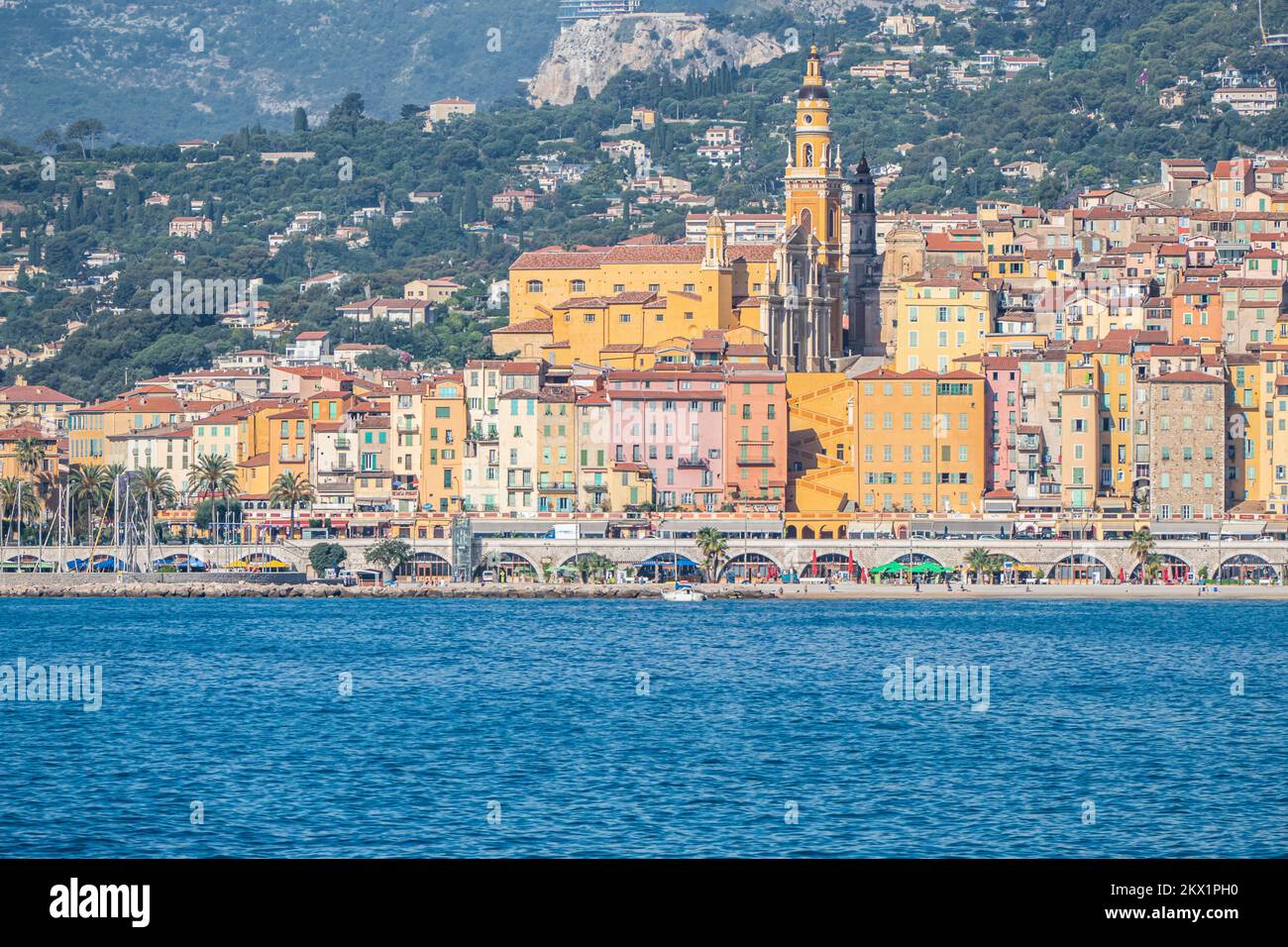 Menton, France - 07-07-2021: Landscape of the seafront of Menton Stock ...