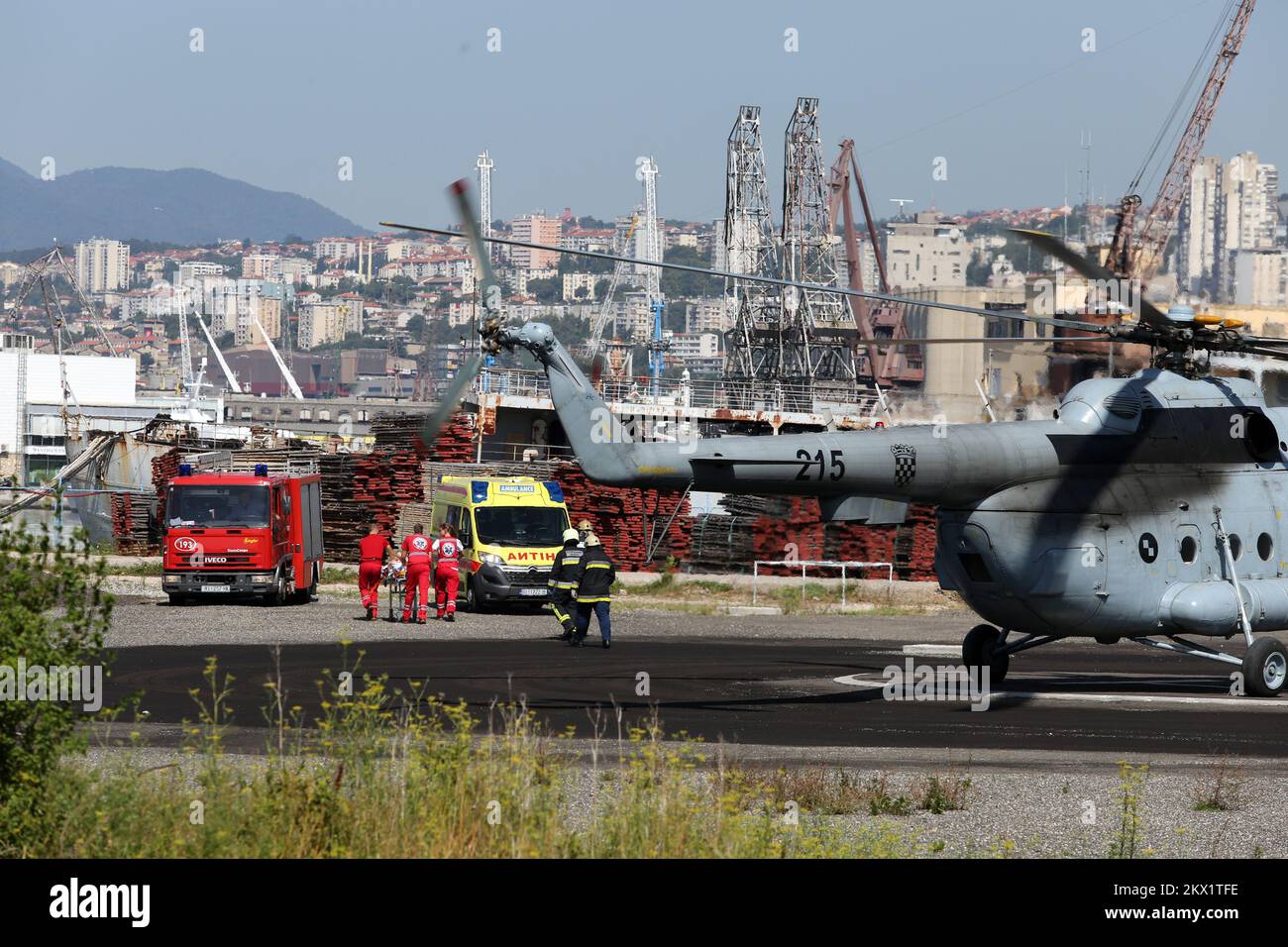 31.07.2017., Rijeka, Croatia - A military helicopter with the injured ...
