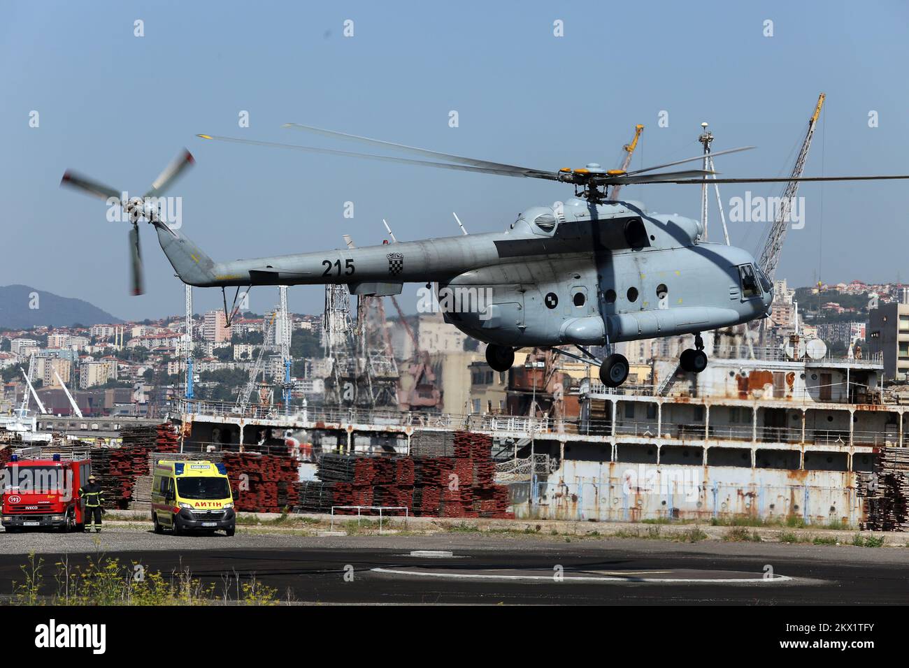 31.07.2017., Rijeka, Croatia - A military helicopter with the injured ...