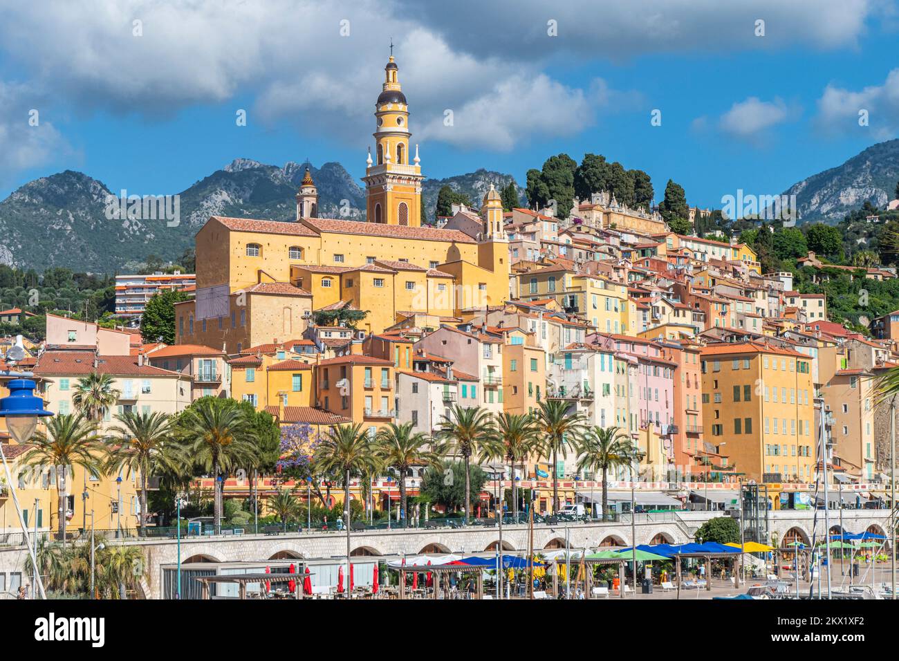 Menton, France - 07-07-2021: The historic center of Menton with the ...