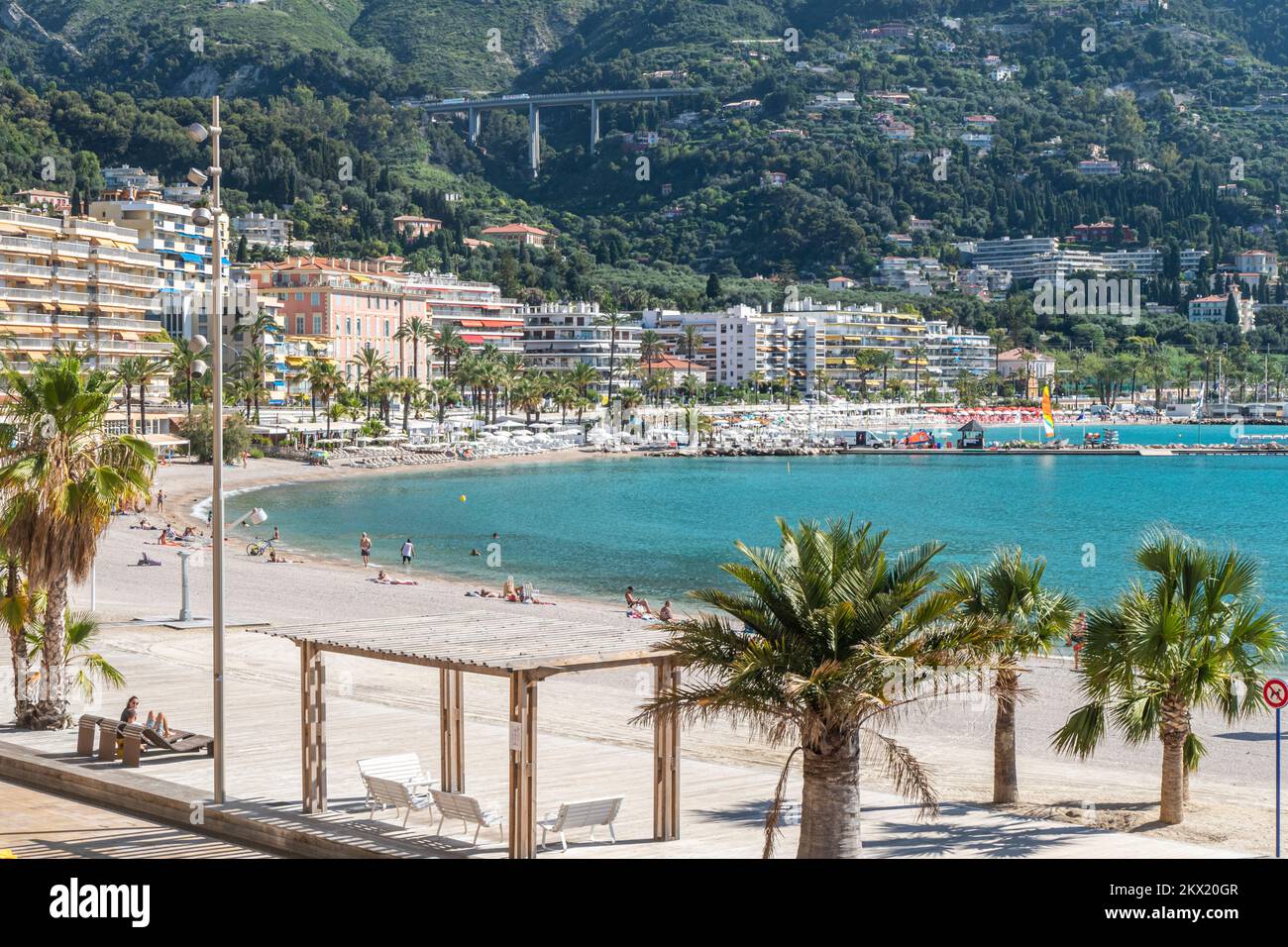 Menton, France - 07-07-2021: The beach on the Gulf of Menton Stock ...