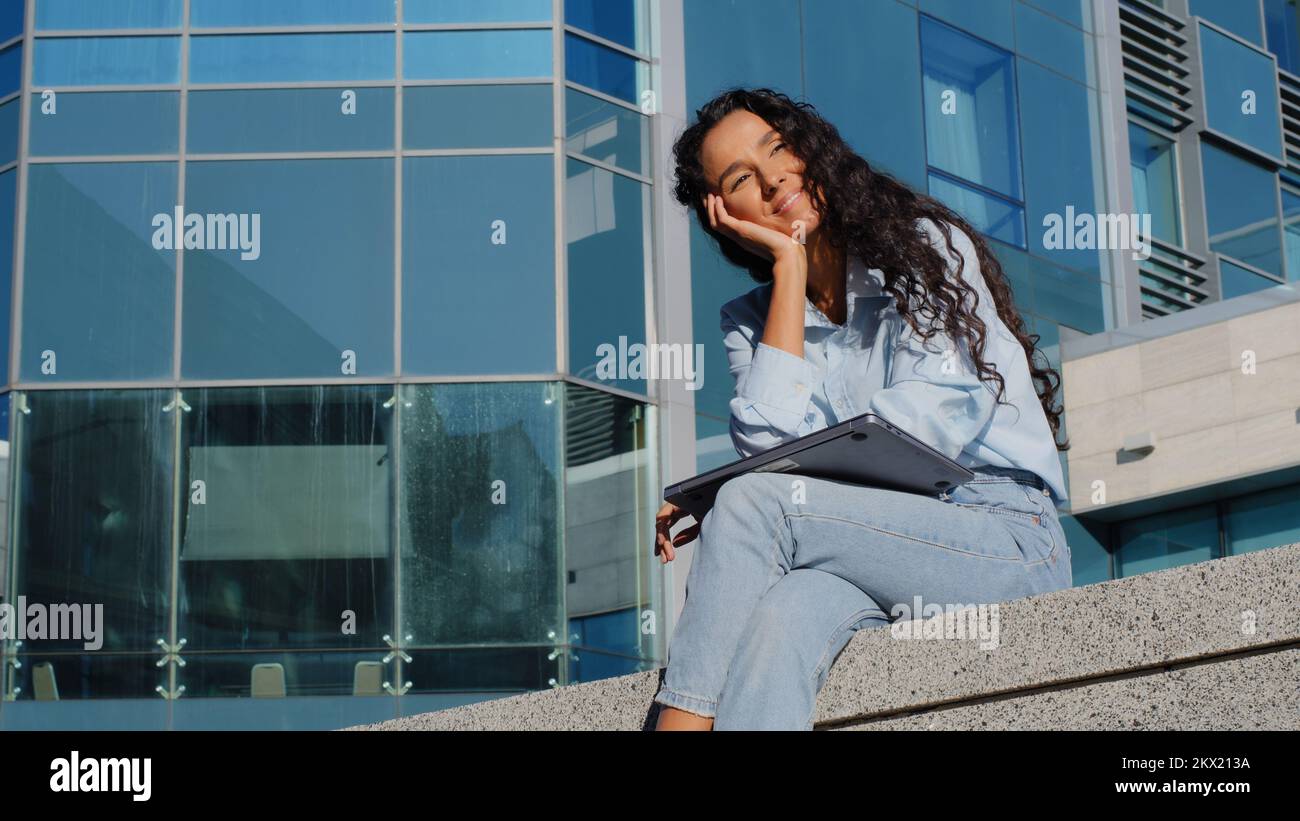 Freelancer finishing work closes laptop hi-res stock photography and ...