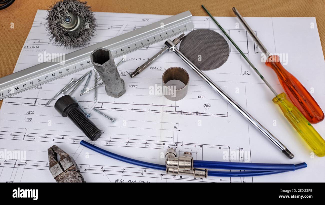 Close-Up Artistic View of Tools in Industrial Setting. No people are ...