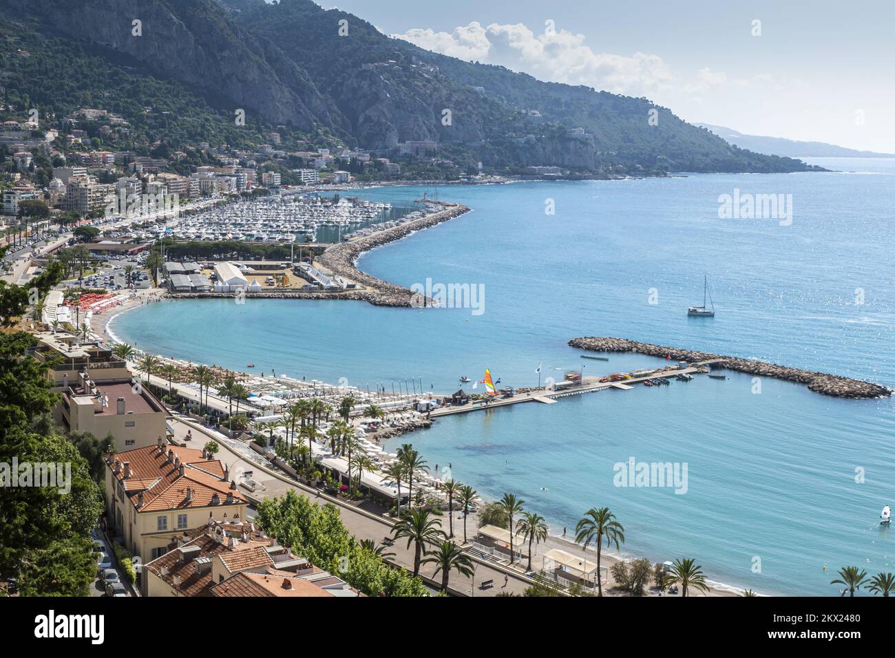 Menton, France - 07-07-2021: Aerial view of the Gulf of Menton Stock ...