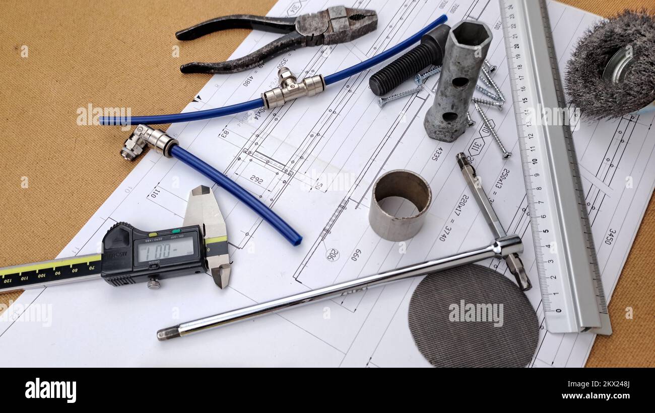Close-Up Artistic View of Tools in Industrial Setting. No people are ...