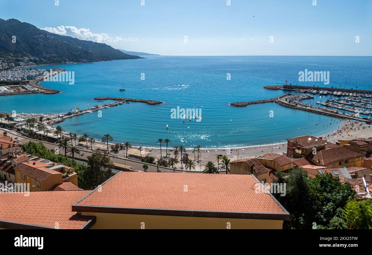 Menton, France - 07-07-2021: Aerial view of the Gulf of Menton Stock ...