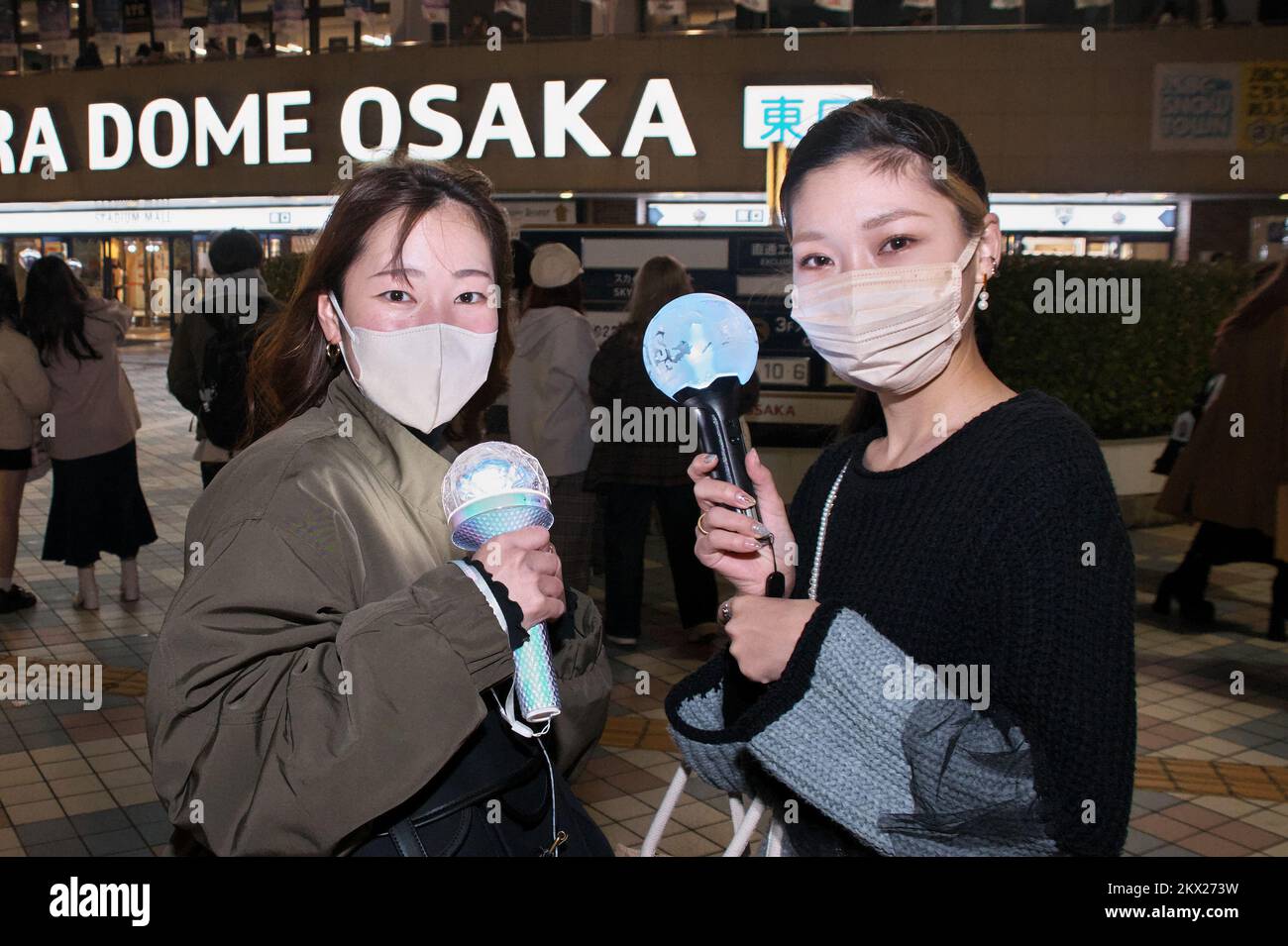 Osaka, Japan. 30th Nov, 2022. Japanese fans pose for camera outside of ...